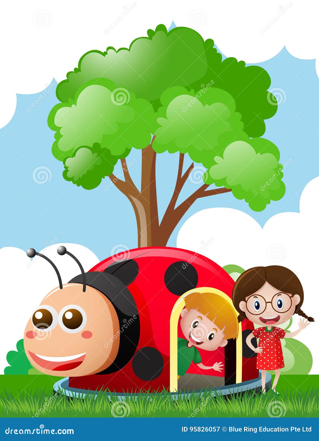 Two Kids Playing in Ladybug House Stock Vector - Illustration of ...