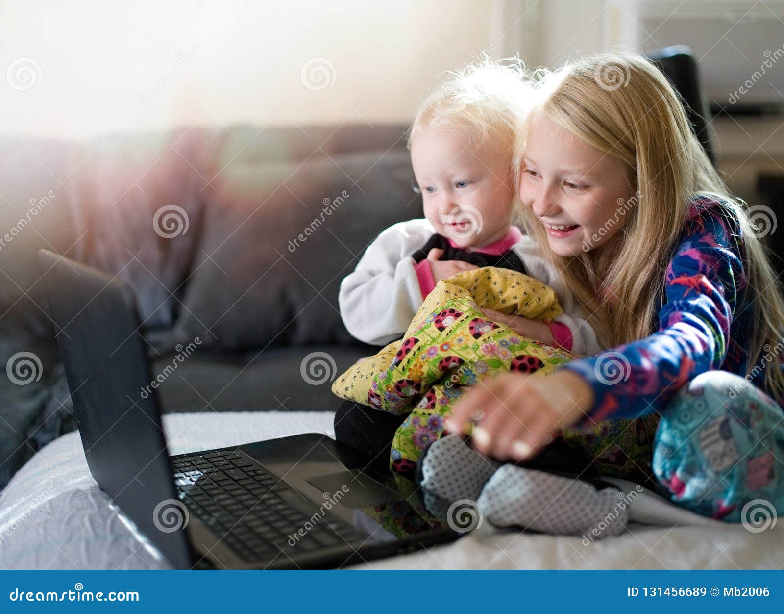 Two Kids Playing with Laptop Computer . Stock Image - Image of electric ...