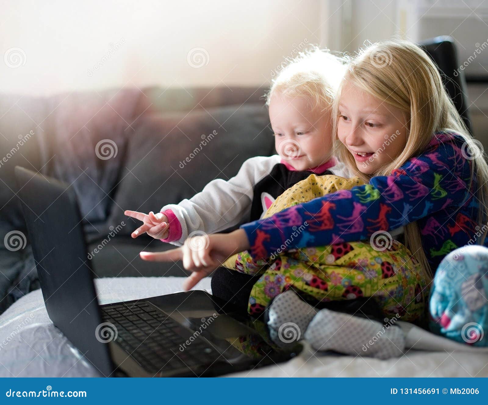 Two Kids Playing with Laptop Computer . Stock Image - Image of ...