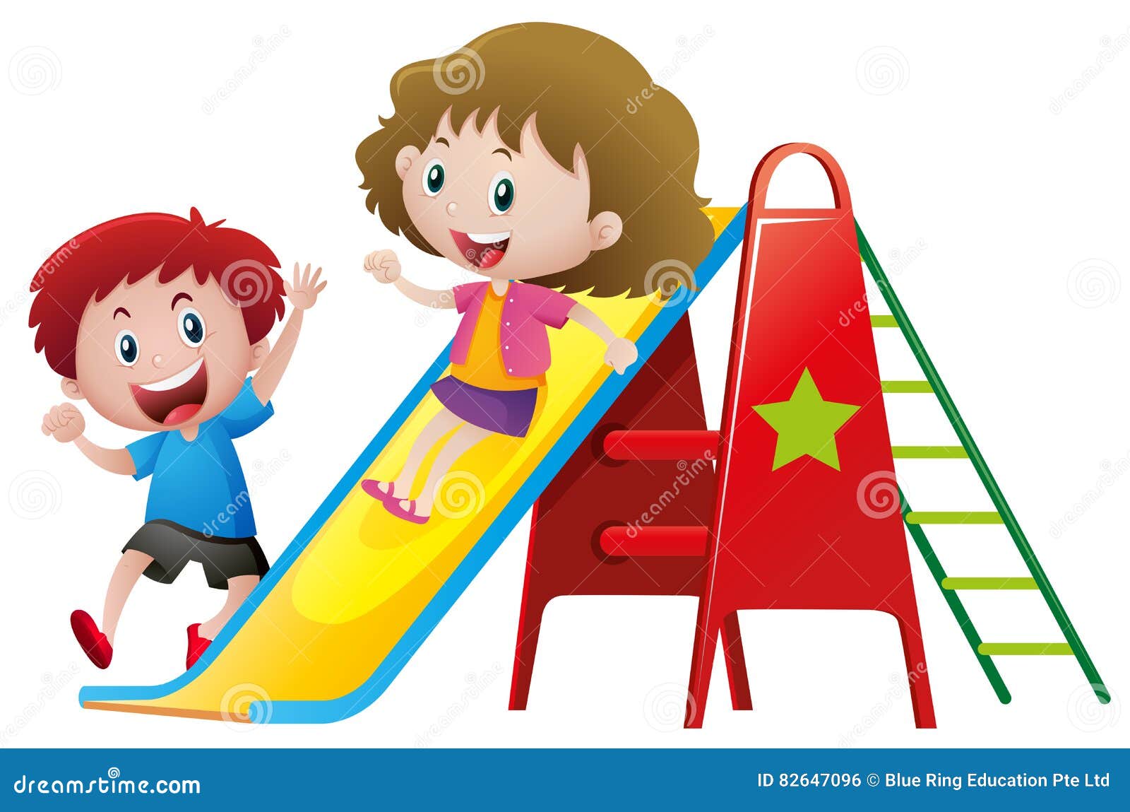 Two kids playing on slide stock vector. Illustration of youth - 82647096