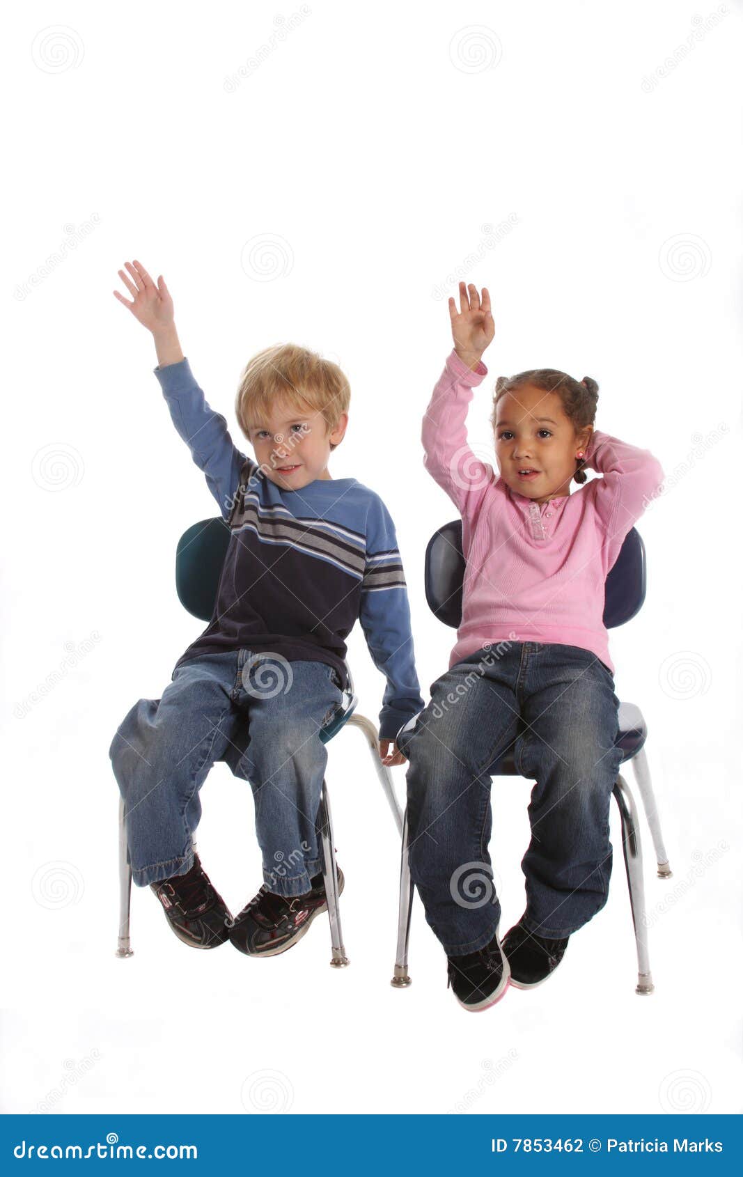Two Kids Raising Their Hands in School Stock Photo - Image of child ...