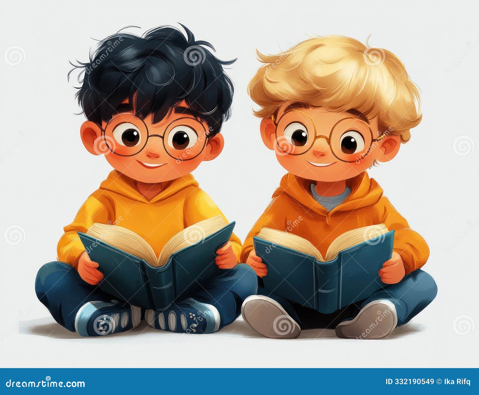 Two Kids Reading a Book Illustration Stock Illustration - Illustration ...