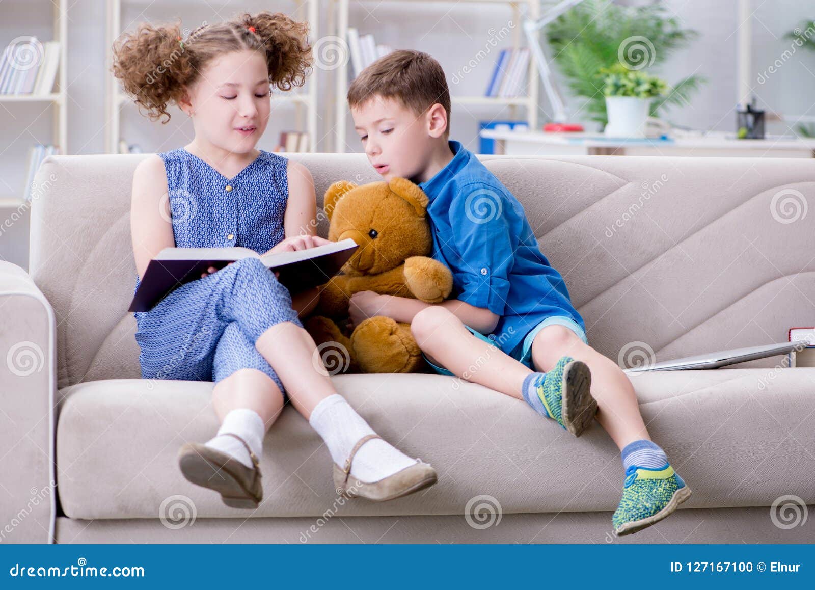 The Two Kids Reading Books at Home Stock Photo - Image of read, little ...