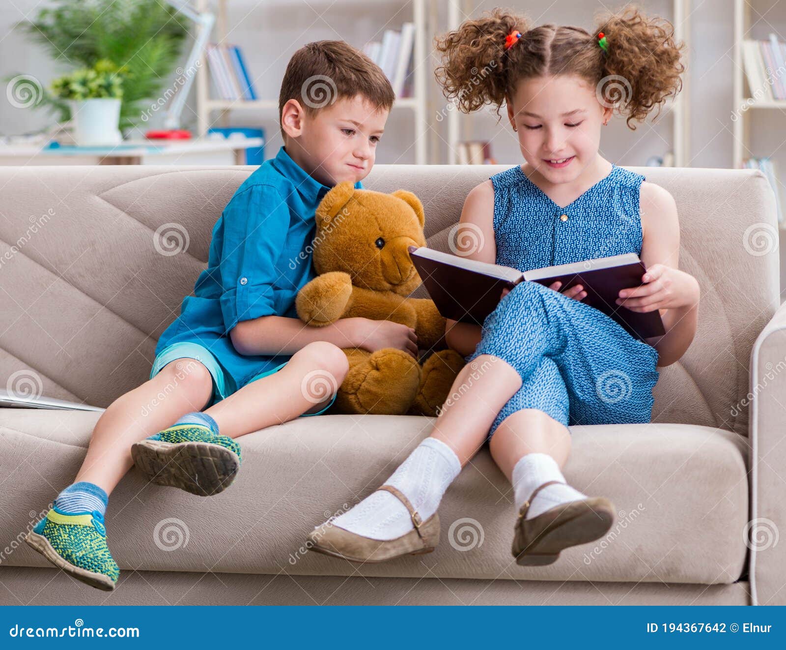 Two Kids Reading Books at Home Stock Photo - Image of intelligent ...