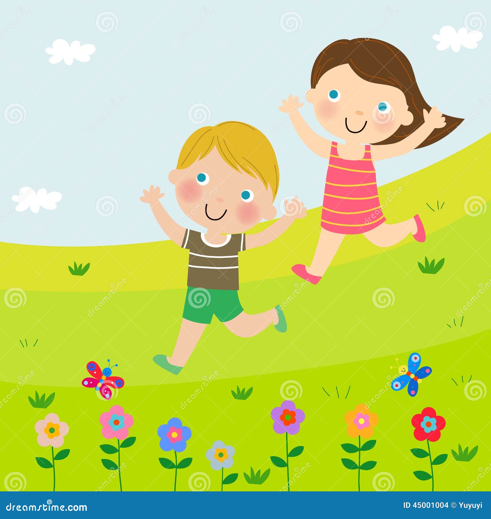 Two kids running stock vector. Illustration of female - 45001004