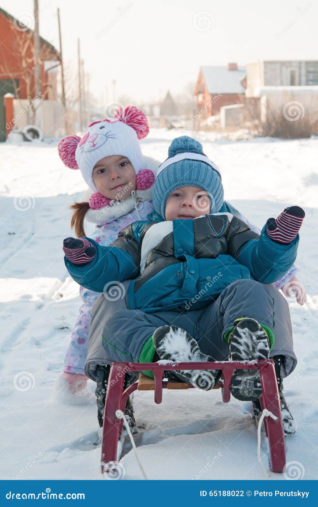 Two kids sliding stock photo. Image of play, nature, christmas - 65188022