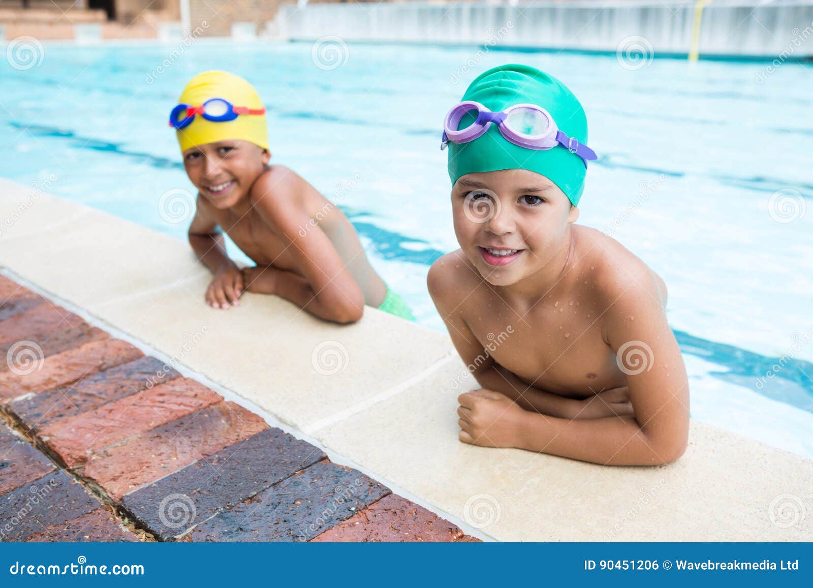 Two Kids Smiling in the Pool Stock Photo - Image of people, activity ...
