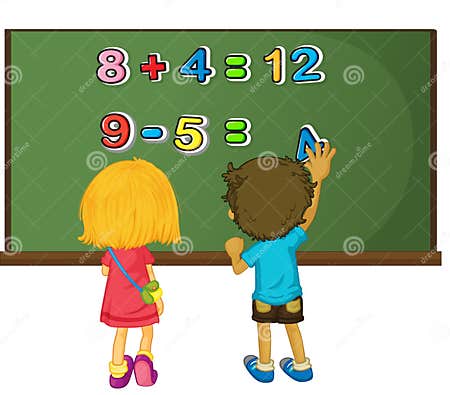 Two Kids Solving Math Problem on Board Stock Vector - Illustration of ...
