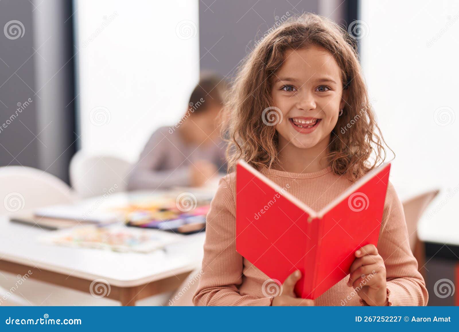 Two Kids Students Reading Book Studying at Classroom Stock Image ...