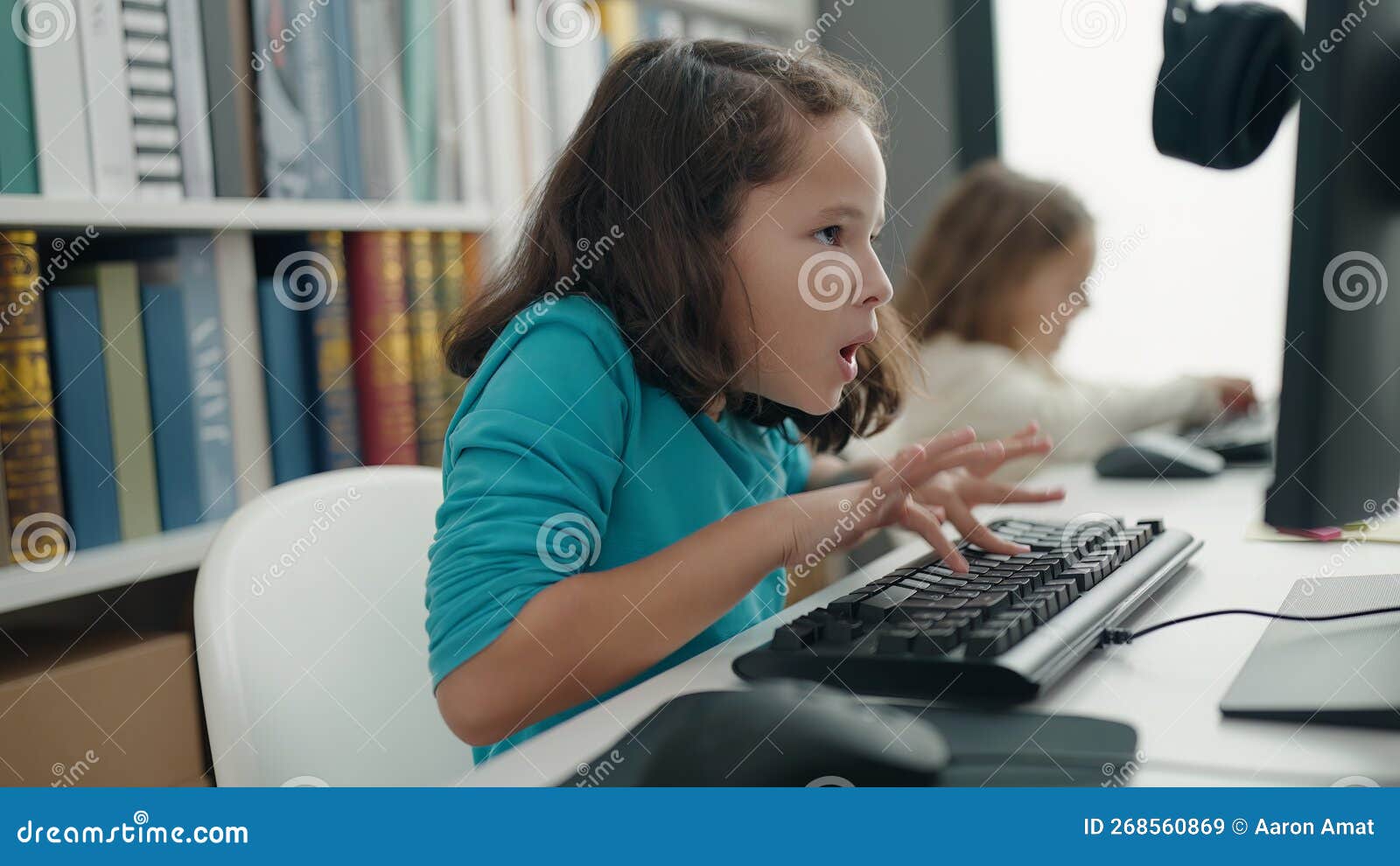 Two Kids Students Using Computer Studying at Classroom Stock Image ...