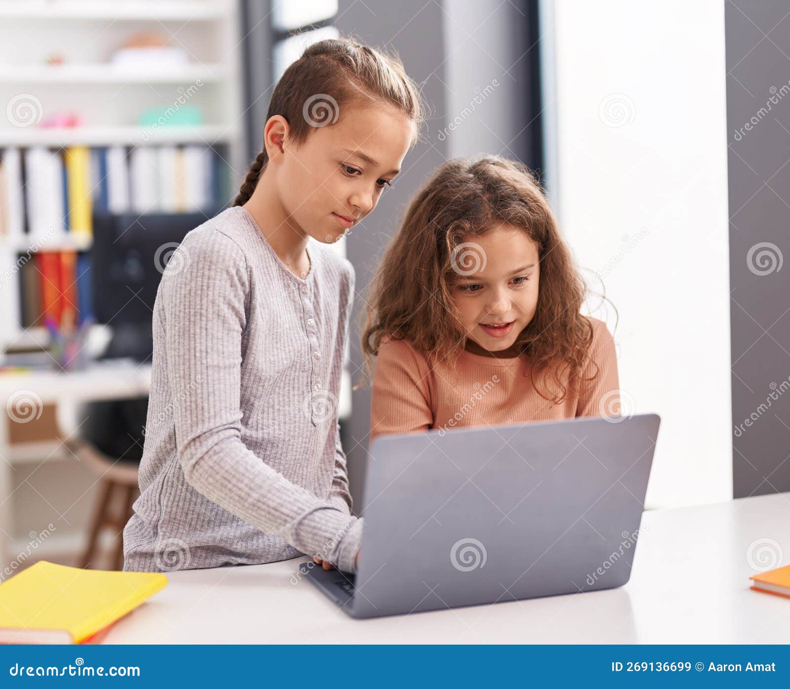 Two Kids Students Using Computer Studying at Classroom Stock Image ...