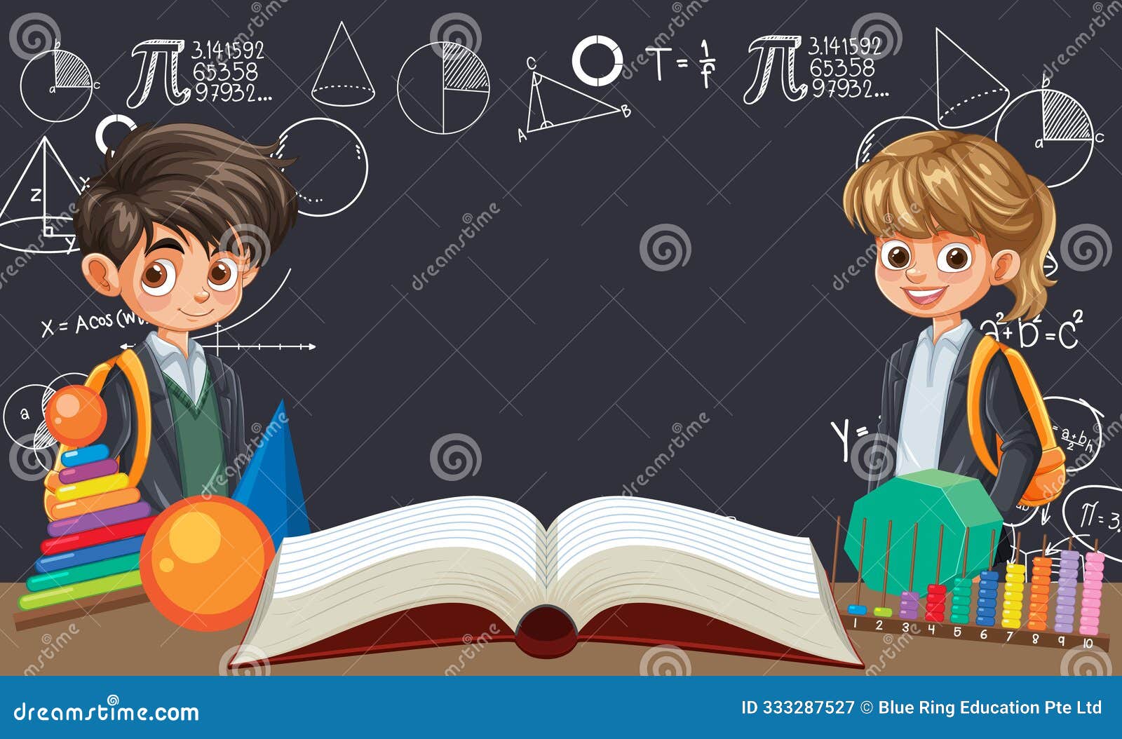 Two kids studying math stock vector. Illustration of equations - 333287527