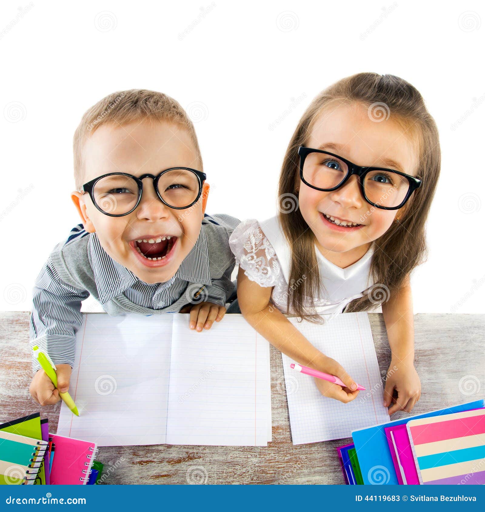 Two Kids at the Table in Classroom on Lesson Stock Image - Image of ...
