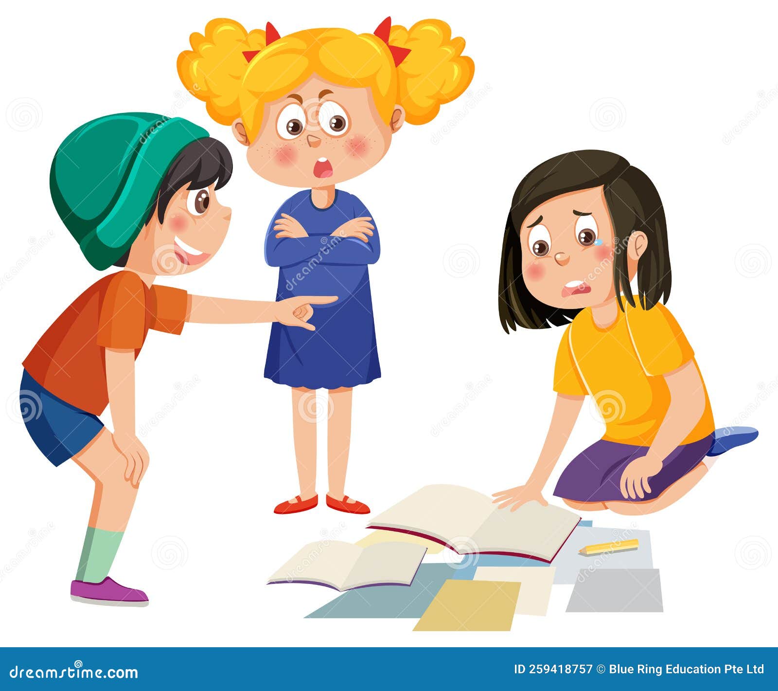 Two kids teasing a girl stock vector. Illustration of child - 259418757