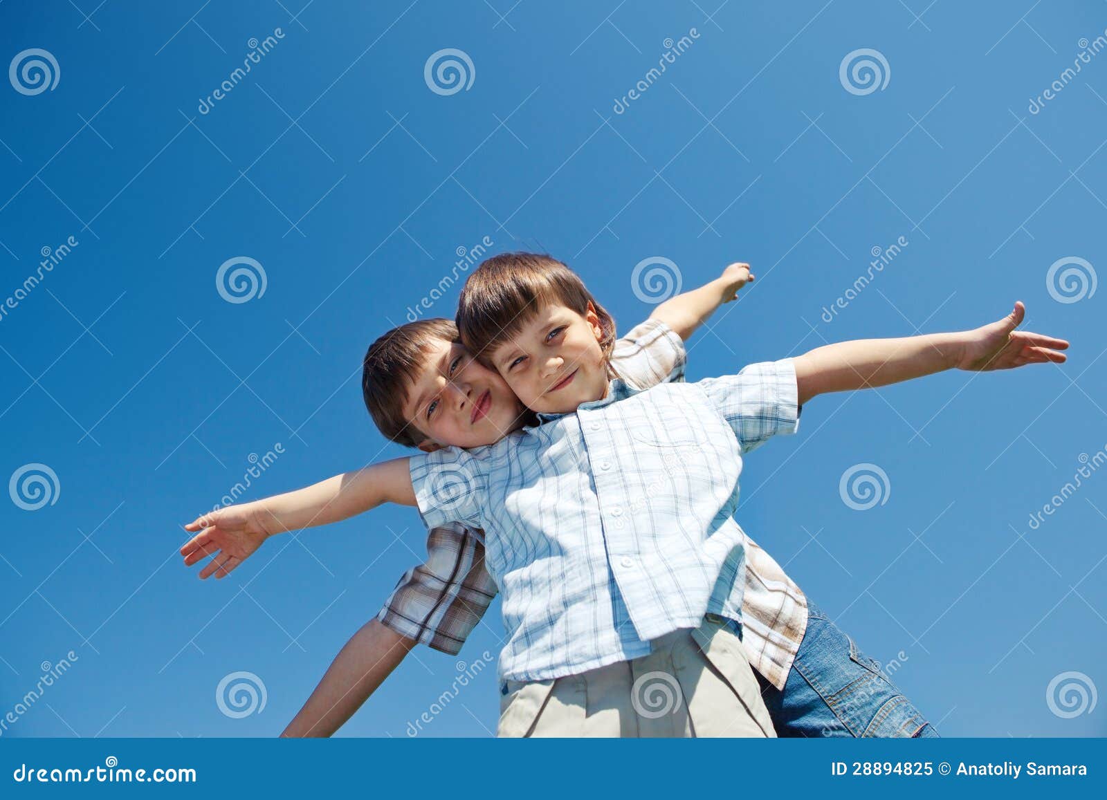 Two Kids with Their Arms Open Wide Stock Image - Image of friends, boys ...