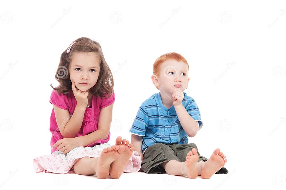 Two kids thinking stock photo. Image of redhead, preschooler - 18376654