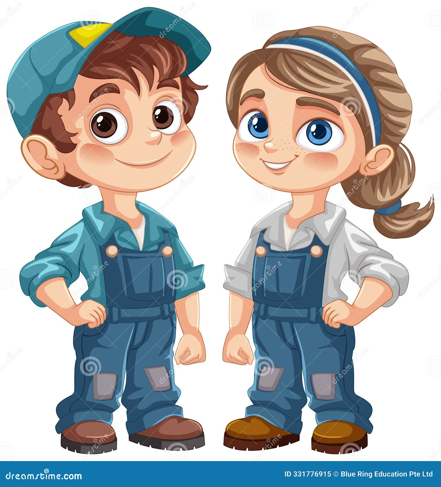 Two Kids In Work Uniforms Cartoon Vector | CartoonDealer.com #331776915