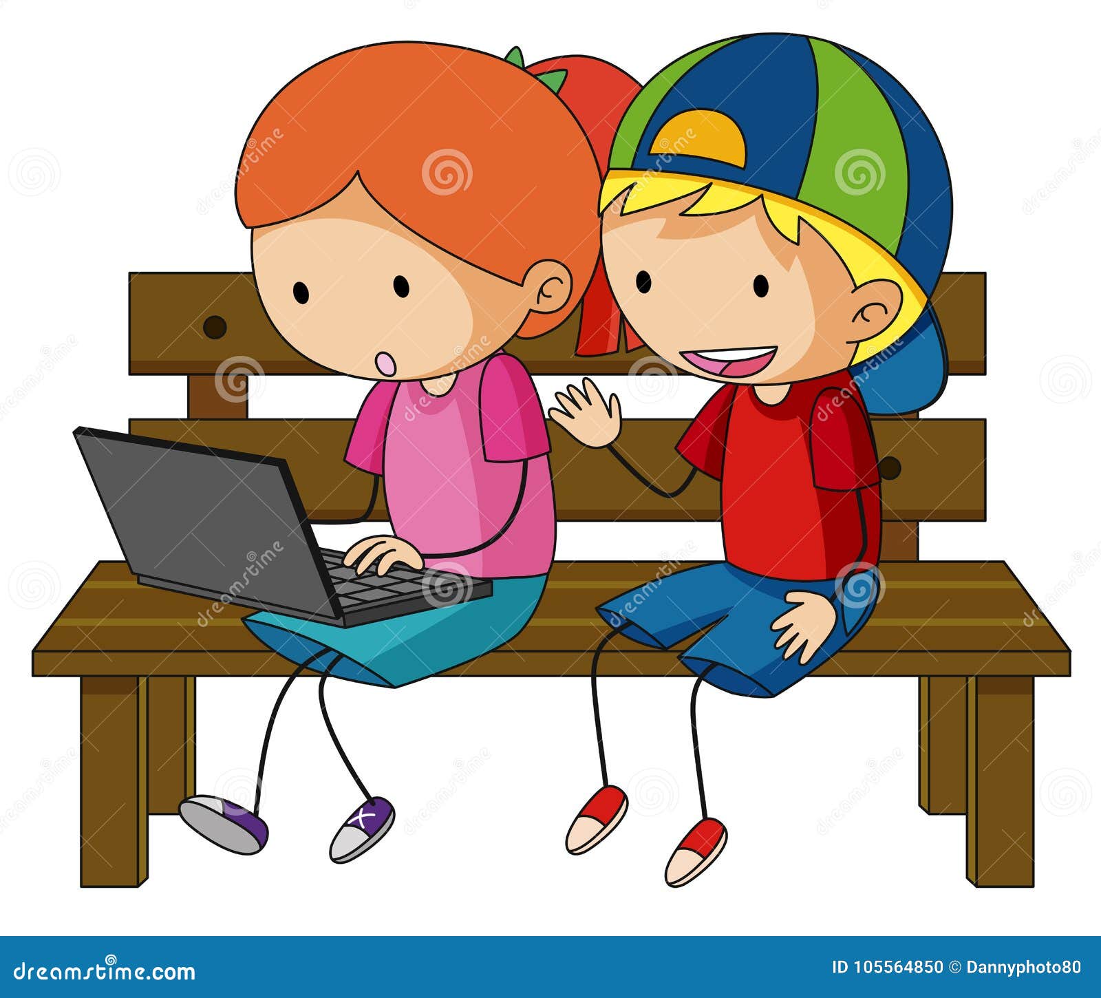 Two Kids Working on Laptop Computer Stock Vector - Illustration of ...