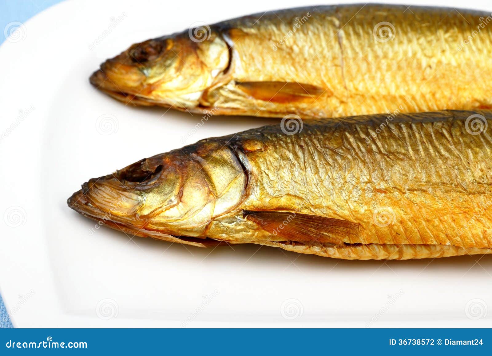 Two Kippers, Smoked Herring on White Plate Stock Photo - Image of ...