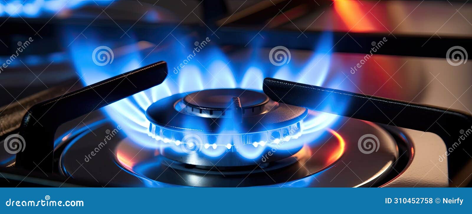 Two Kitchen Gas Stove Burners, Close Up of Blue Flame Stock Photo ...