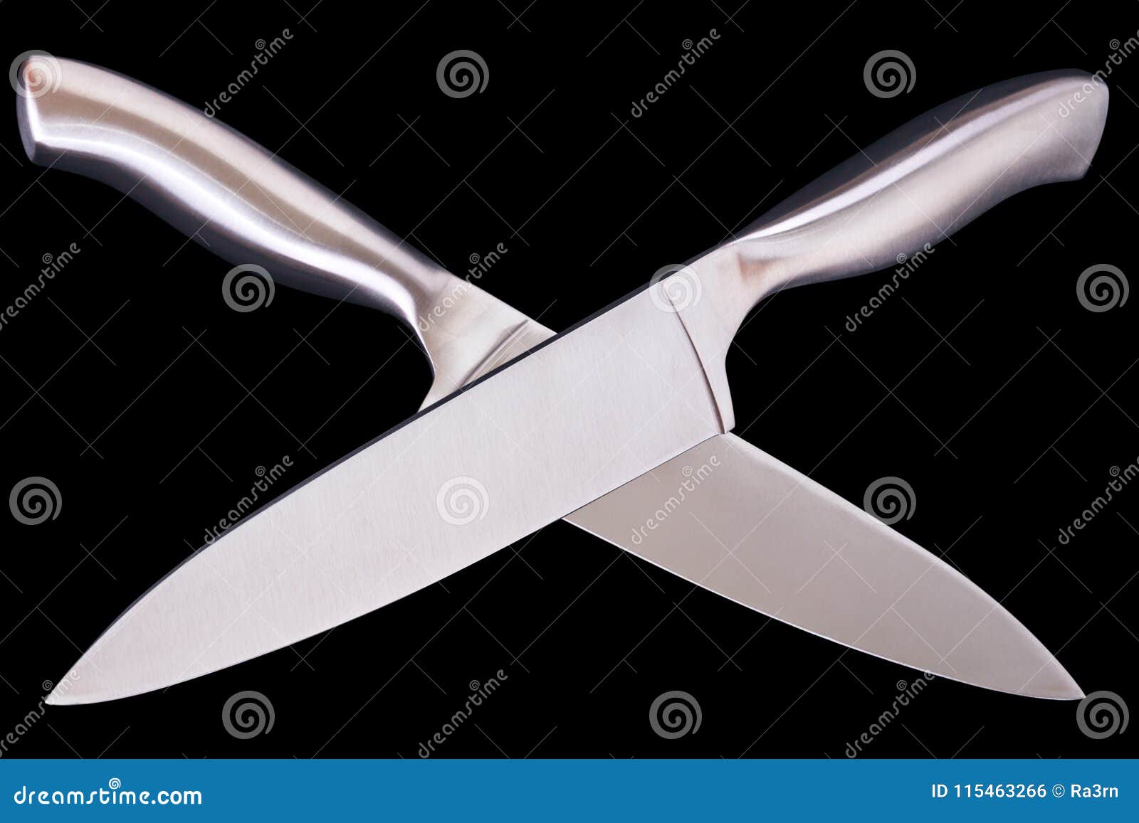 Two Kitchen Knives on Black Stock Photo - Image of crosswise, cross ...