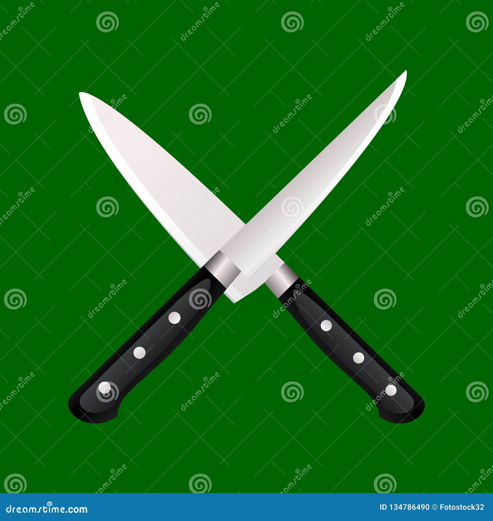 Two Kitchen Knives Cross on a Colored Background Stock Vector ...