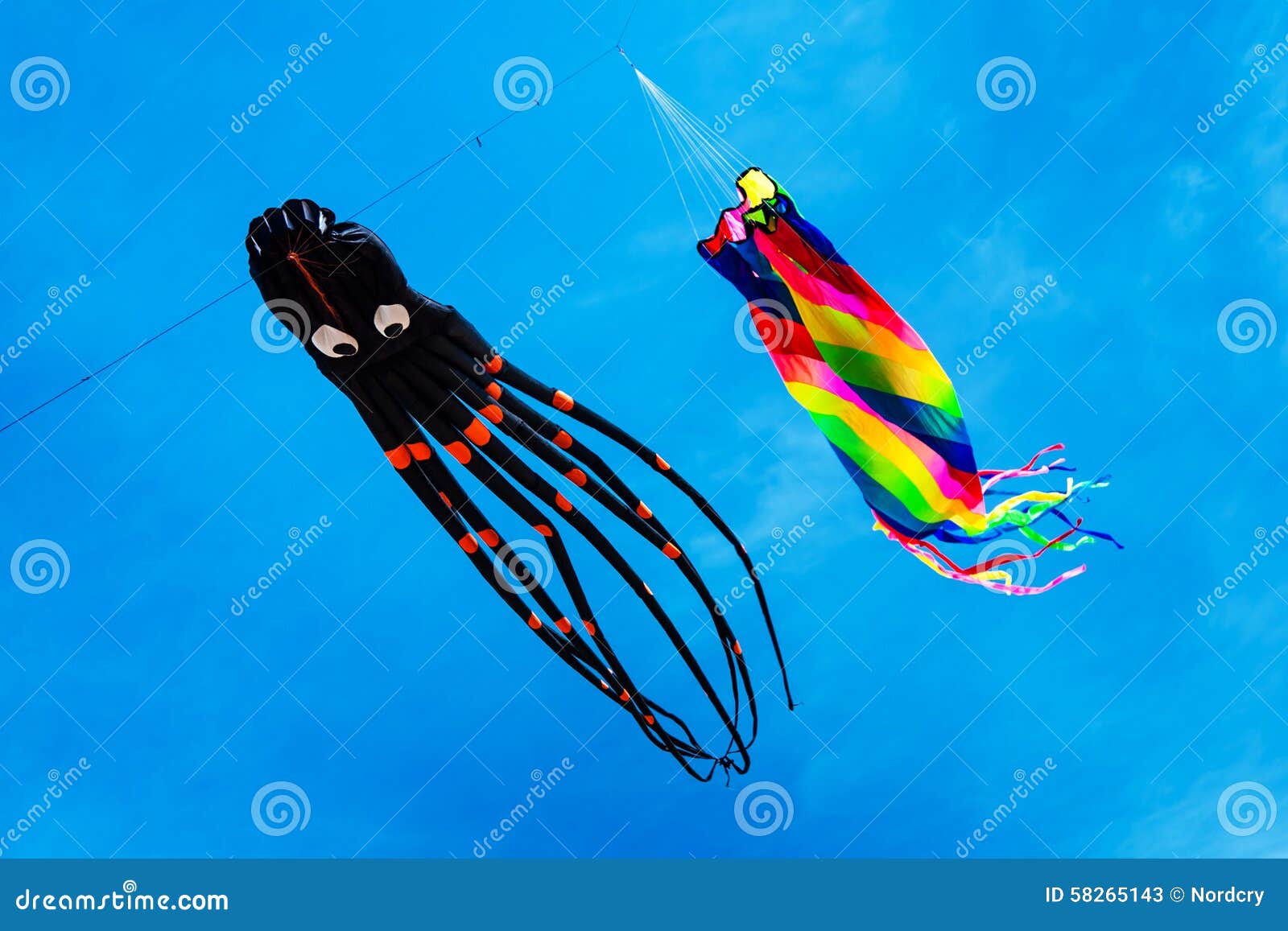 Two Kites Flying on the Blue Sky Stock Image - Image of wind, nature ...