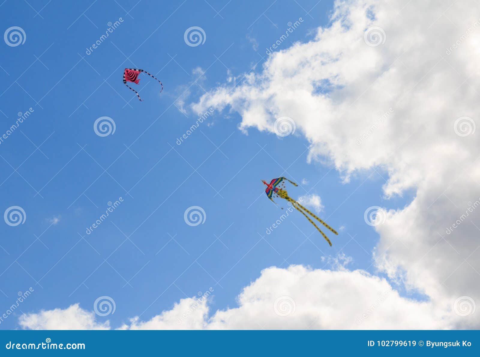 Two kites in the sky stock image. Image of entertainment - 102799619