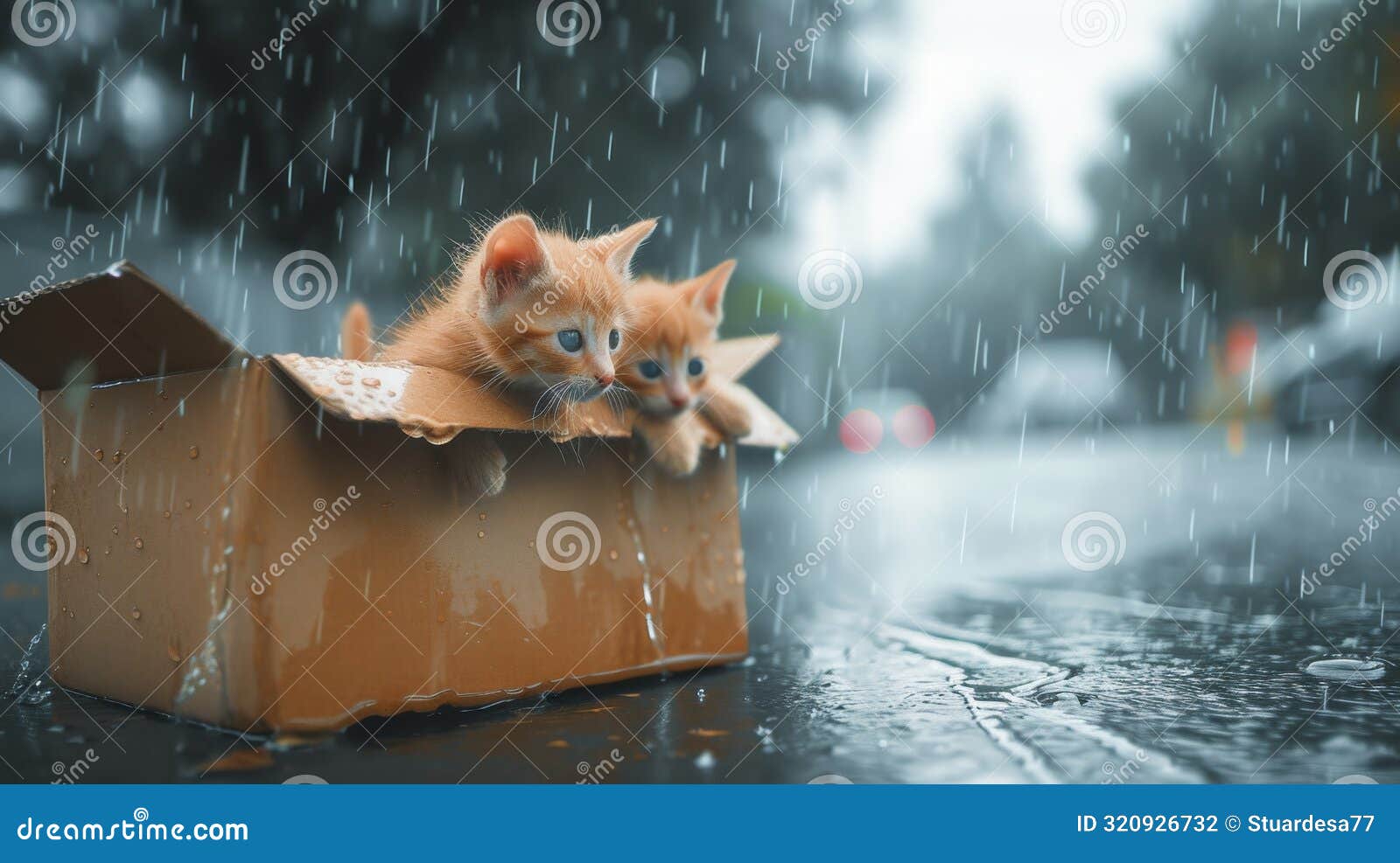 Two Kittens in a Box Under the Rain Stock Photo - Image of young ...