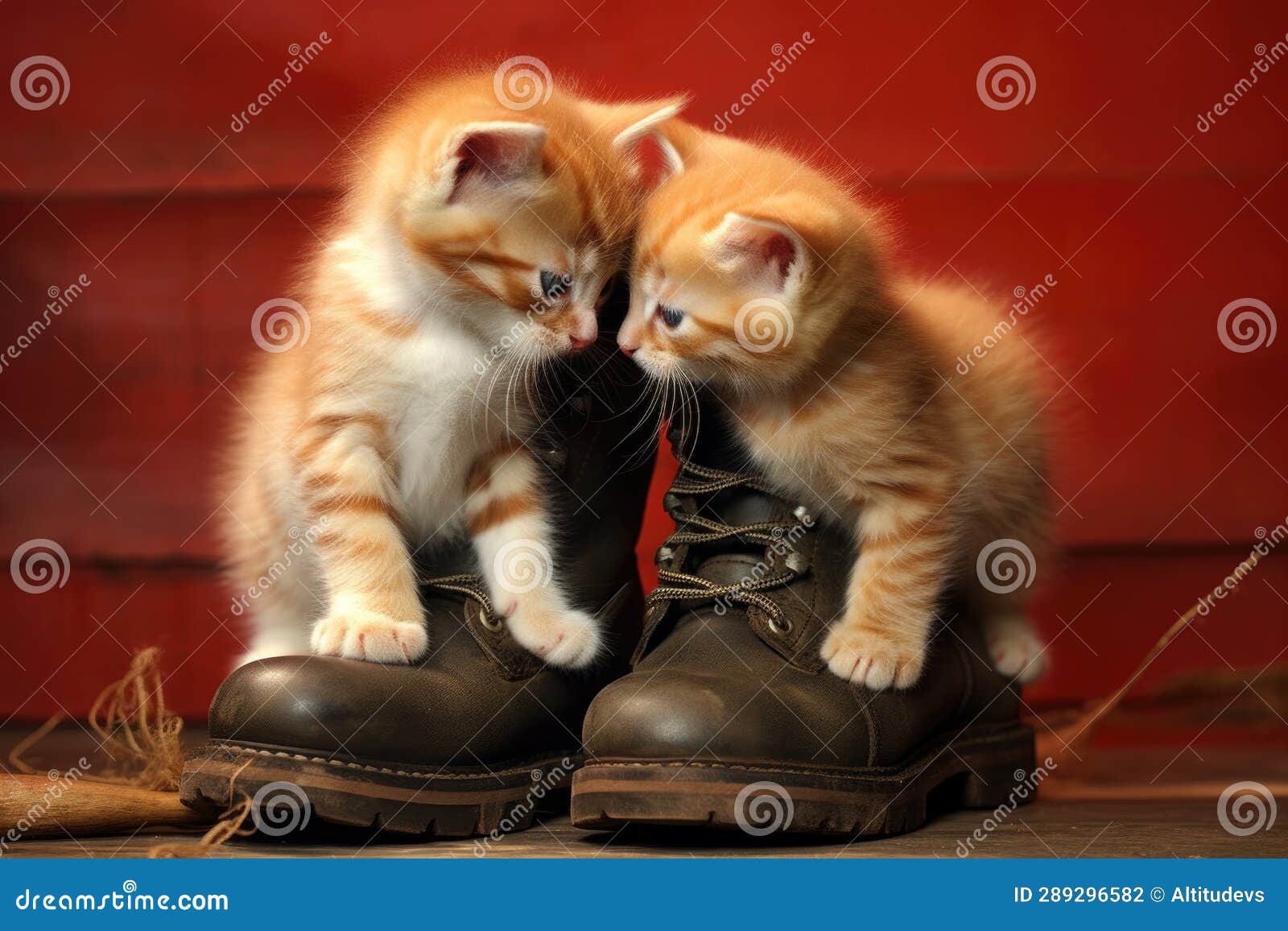 Two Kittens Exploring a Pair of Boots Together Stock Photo - Image of ...