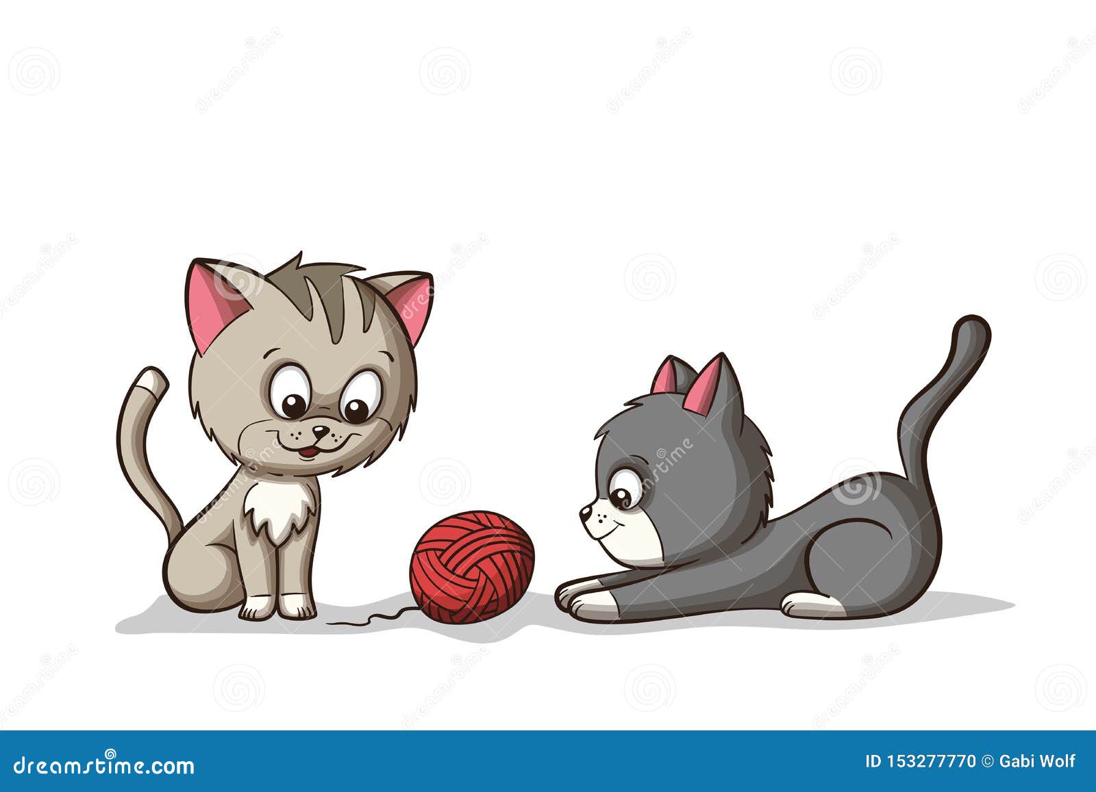 Two Kittens Play with Wool stock vector. Illustration of nice - 153277770