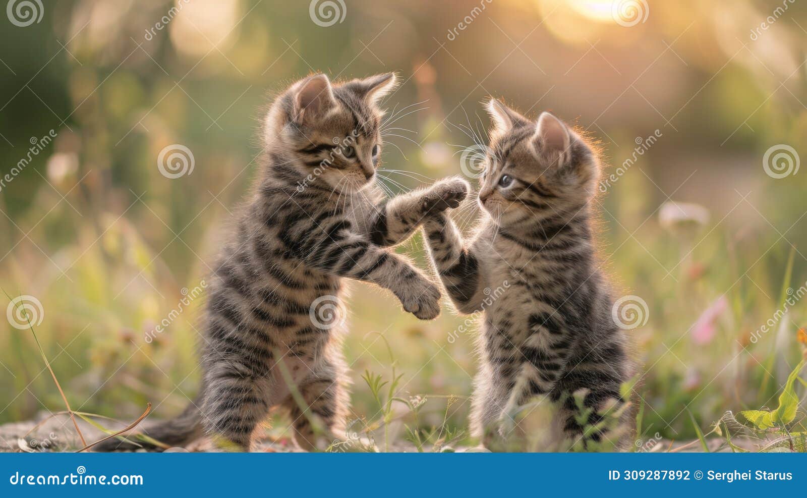 Two Kittens Playing with Each Other in the Grassy Area, AI Stock Photo ...