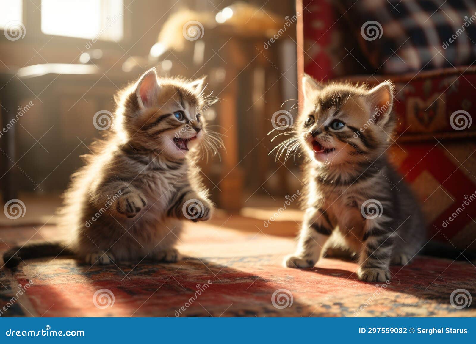 Two Kittens Playing Together on a Rug, AI Stock Photo - Image of pets ...