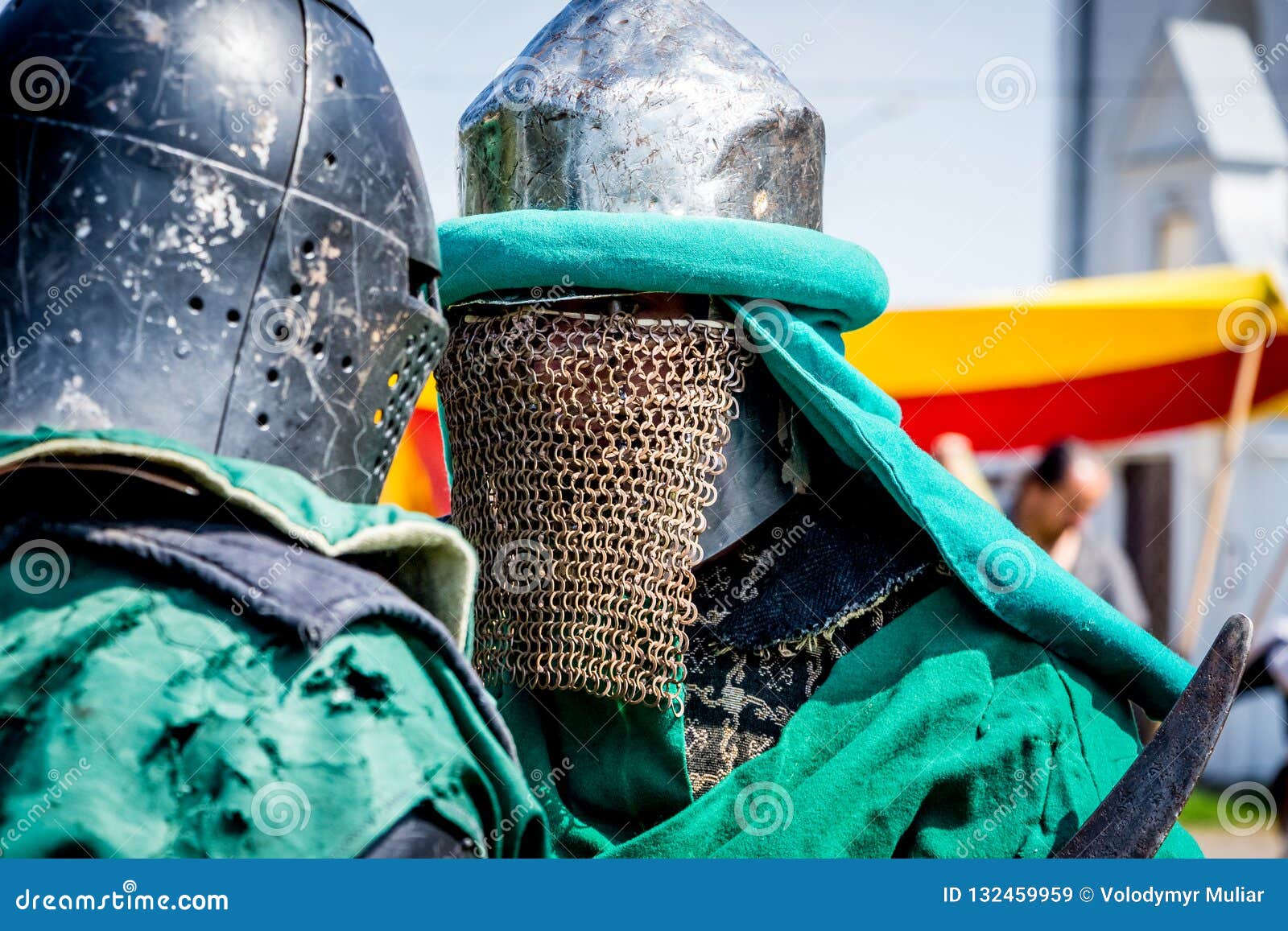 Two Knights in a Combat Armor before the Battle Close-up_ Stock Image ...