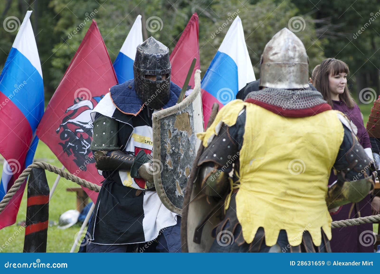 Two Knights Fighting with Swords Editorial Stock Image - Image of scene ...