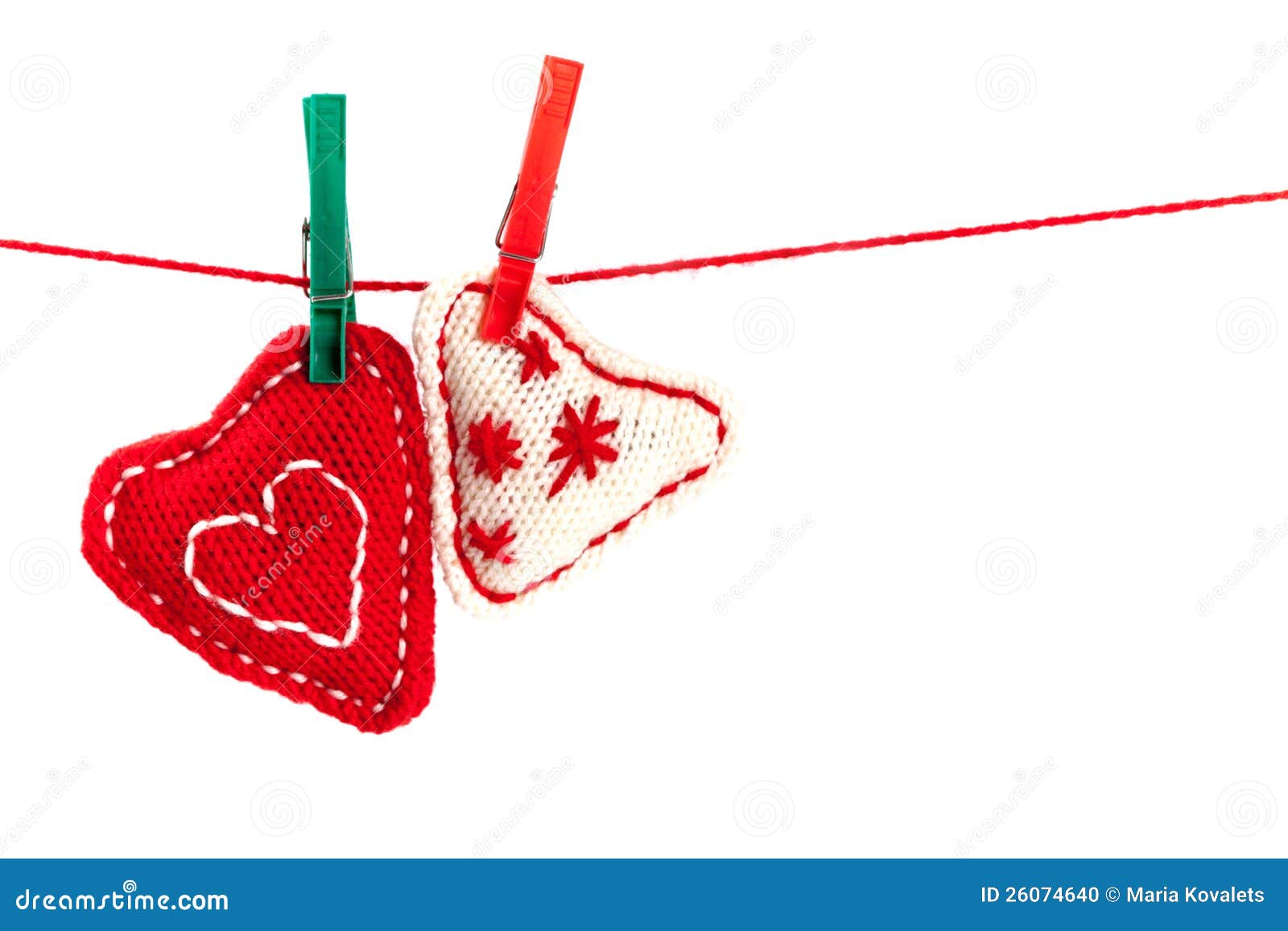 Two Knitted Hearts on a Red String Stock Photo - Image of knitting ...