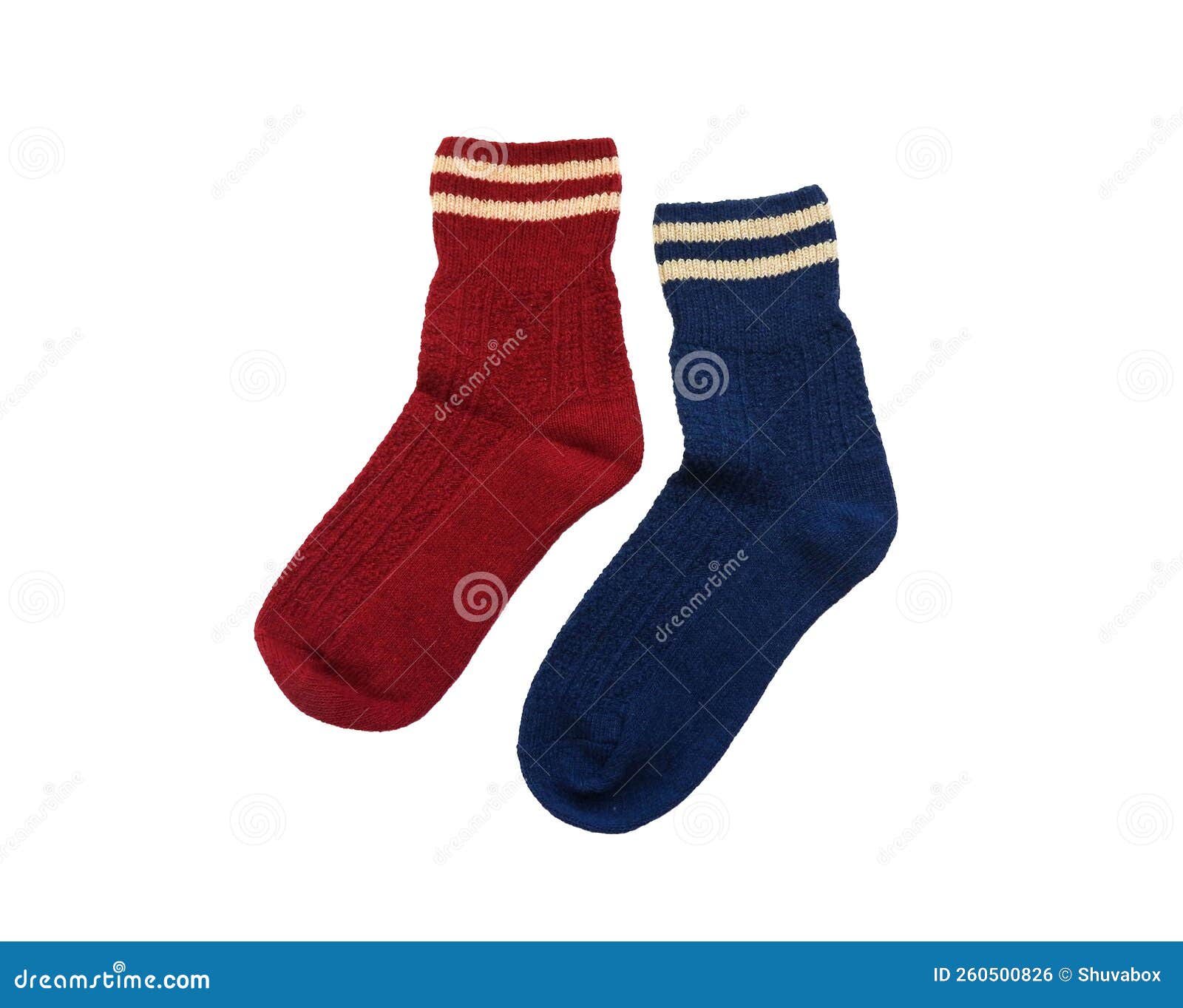 Two Knitted Woolen Socks - Red and Blue. Items are Isolated on a White ...