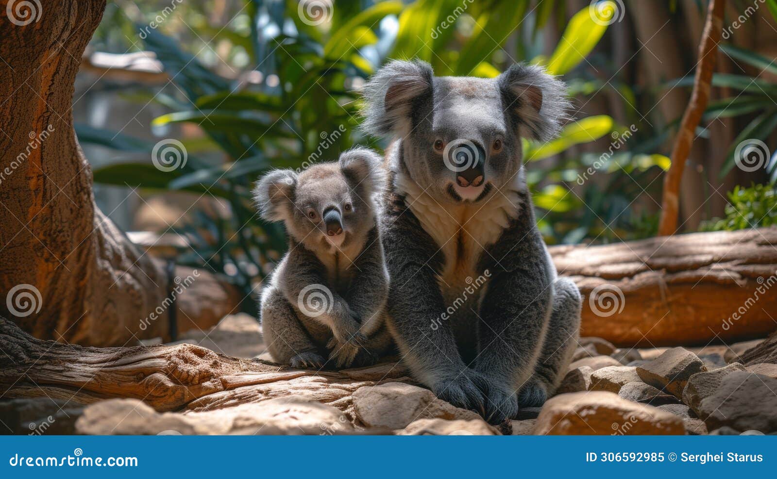 Two Koalas are Sitting on a Rock in the Forest, AI Stock Image - Image ...