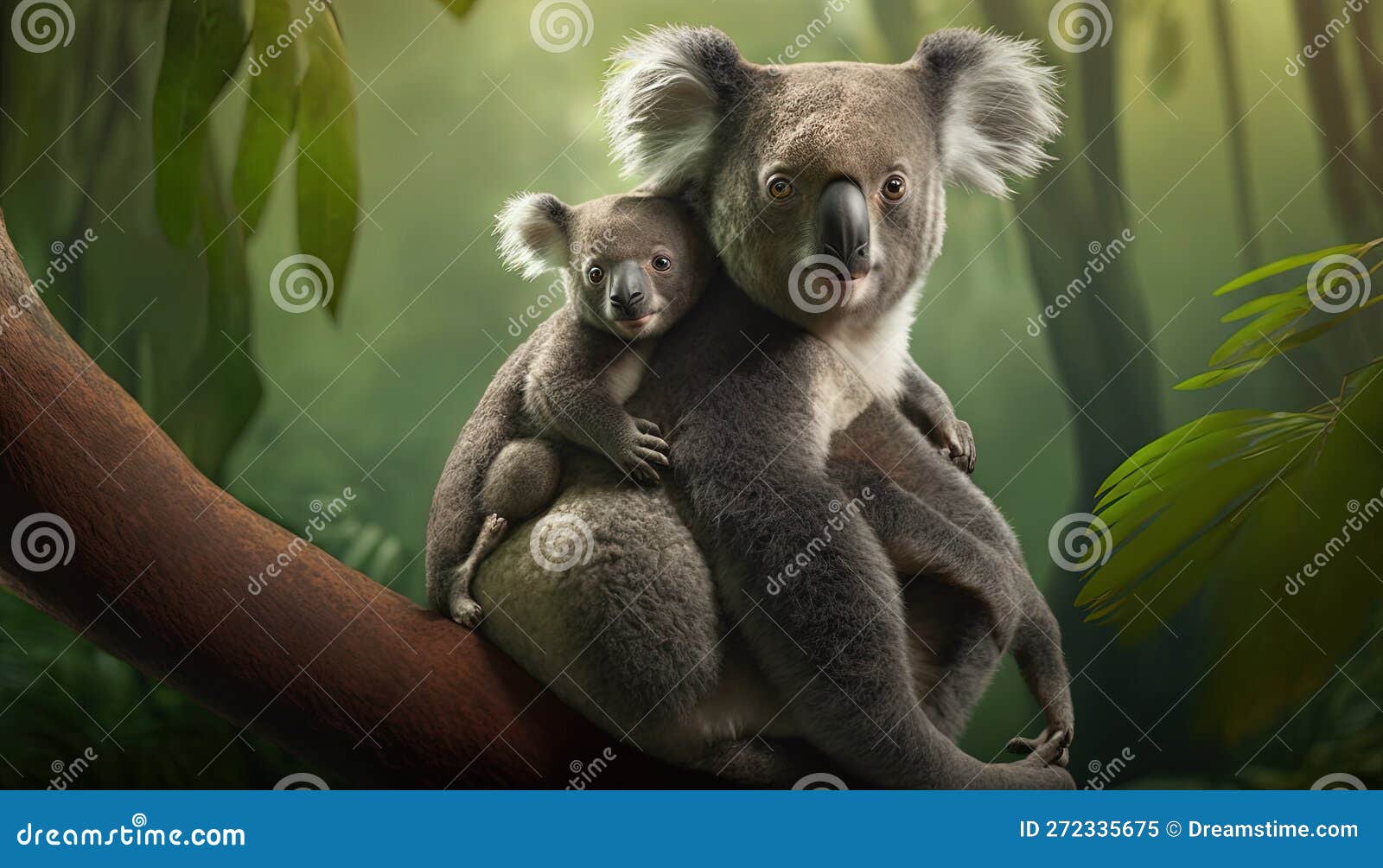 Two Koalas Sitting on a Tree in a Forest Stock Illustration ...