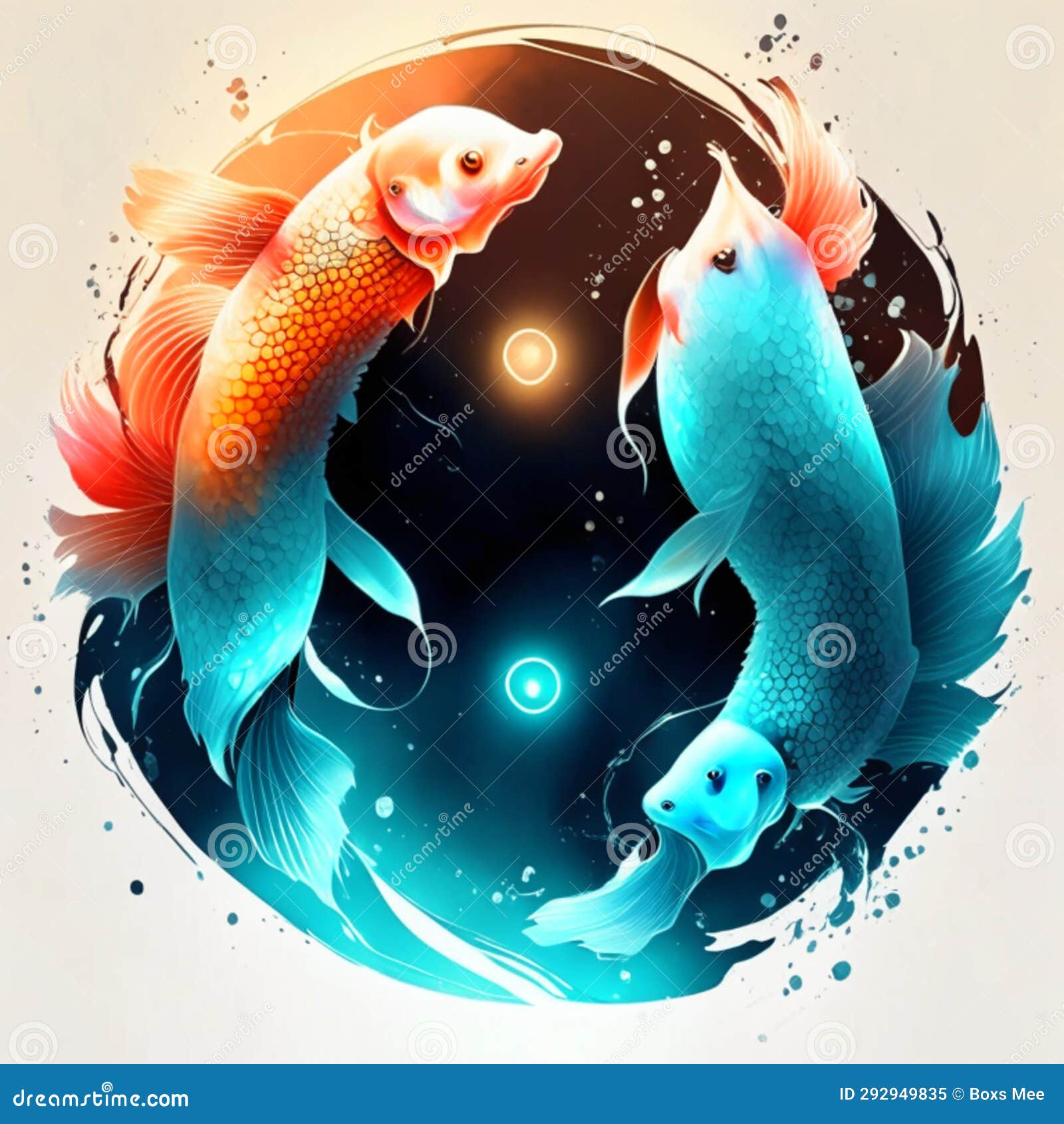 Two Koi Fish in a Circle of Fire. Vector Illustration Stock ...