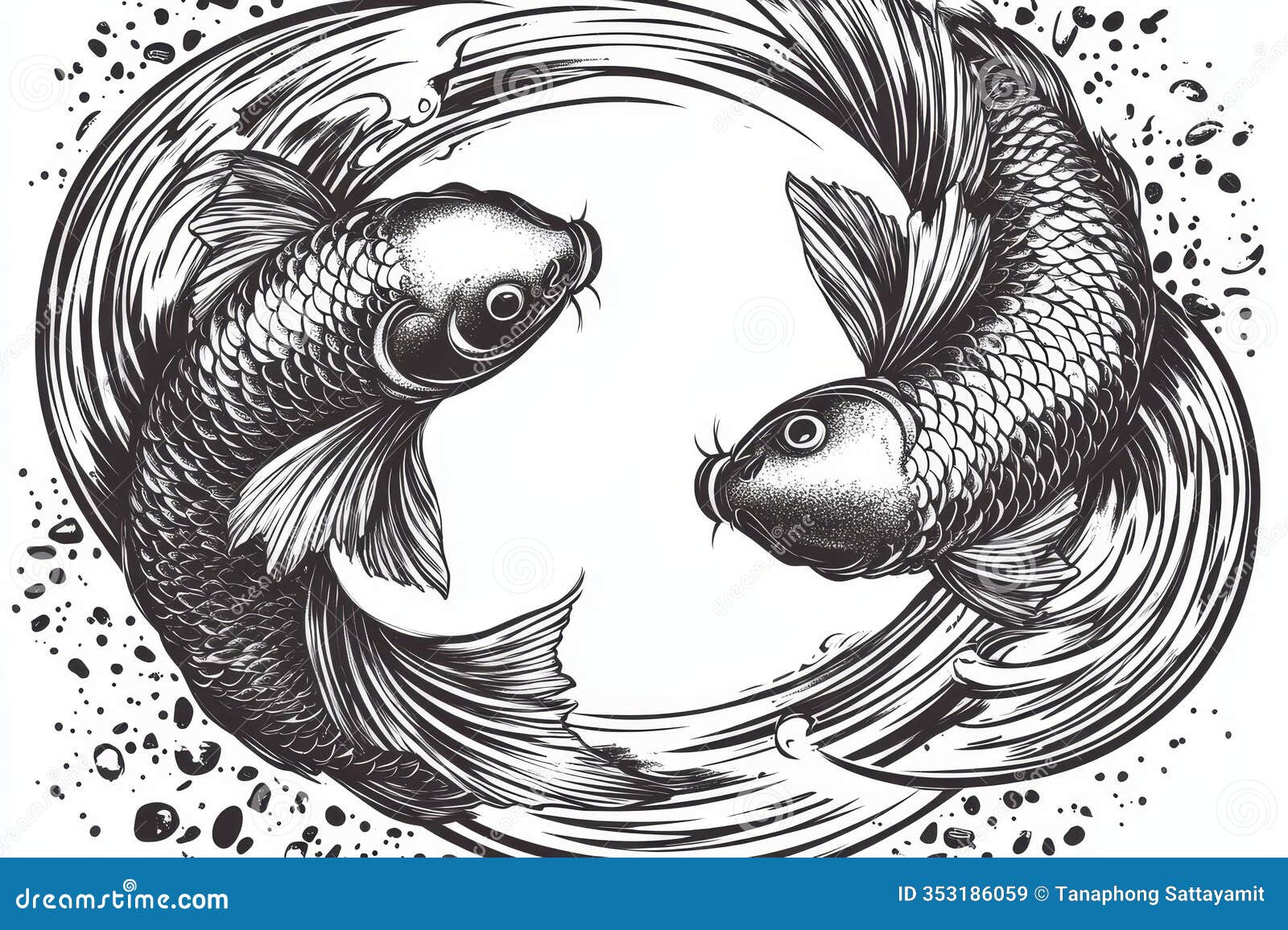 Two Koi Fish Circular Dance Two Koi Fish Swim in a Harmonious Circular ...