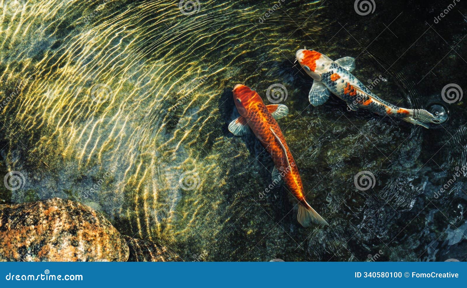 Two Koi Fish Swimming in a Clear Pond Stock Illustration - Illustration ...