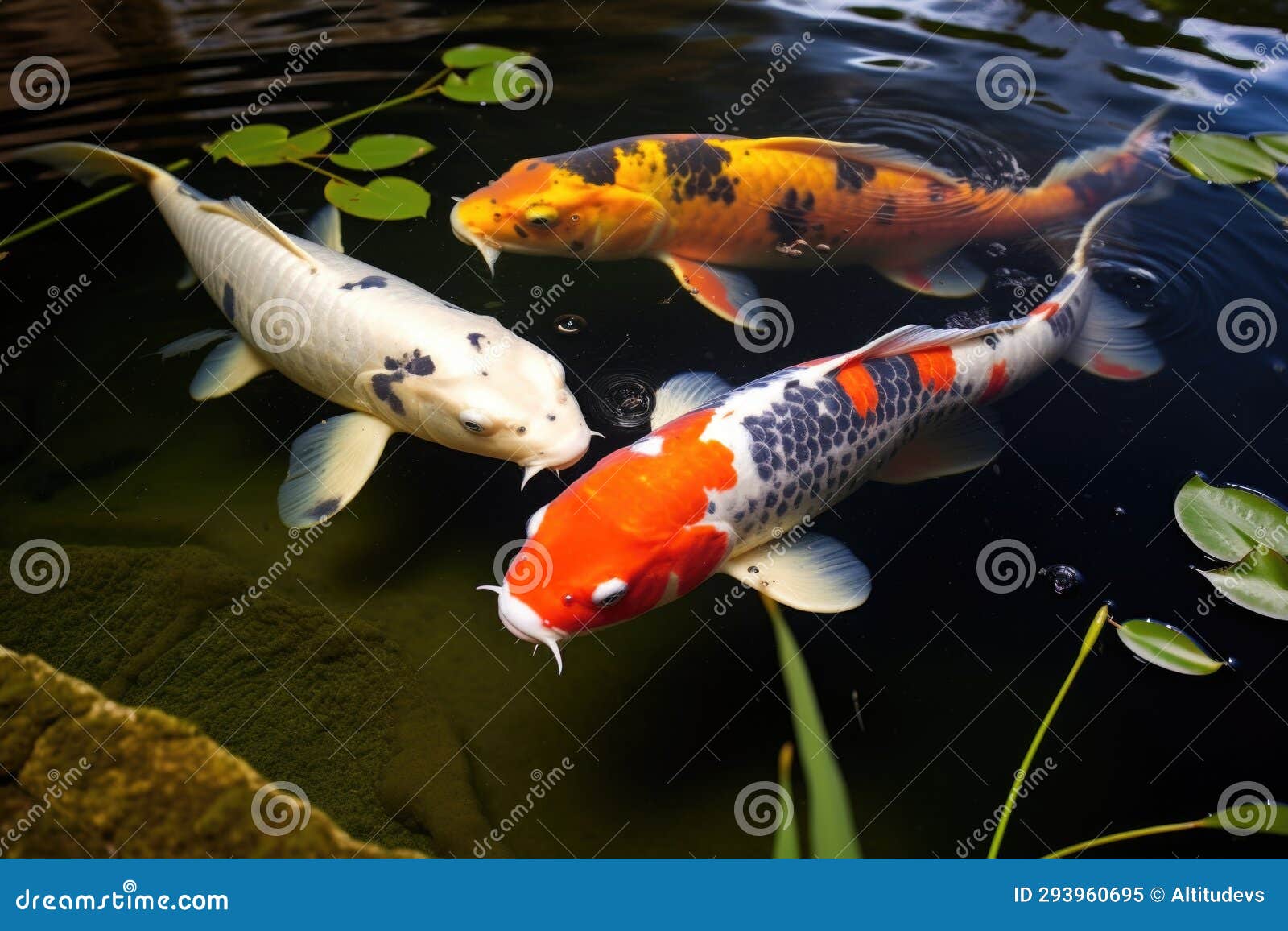 Two Koi Fish Swimming Together in a Pond Stock Image - Image of ...