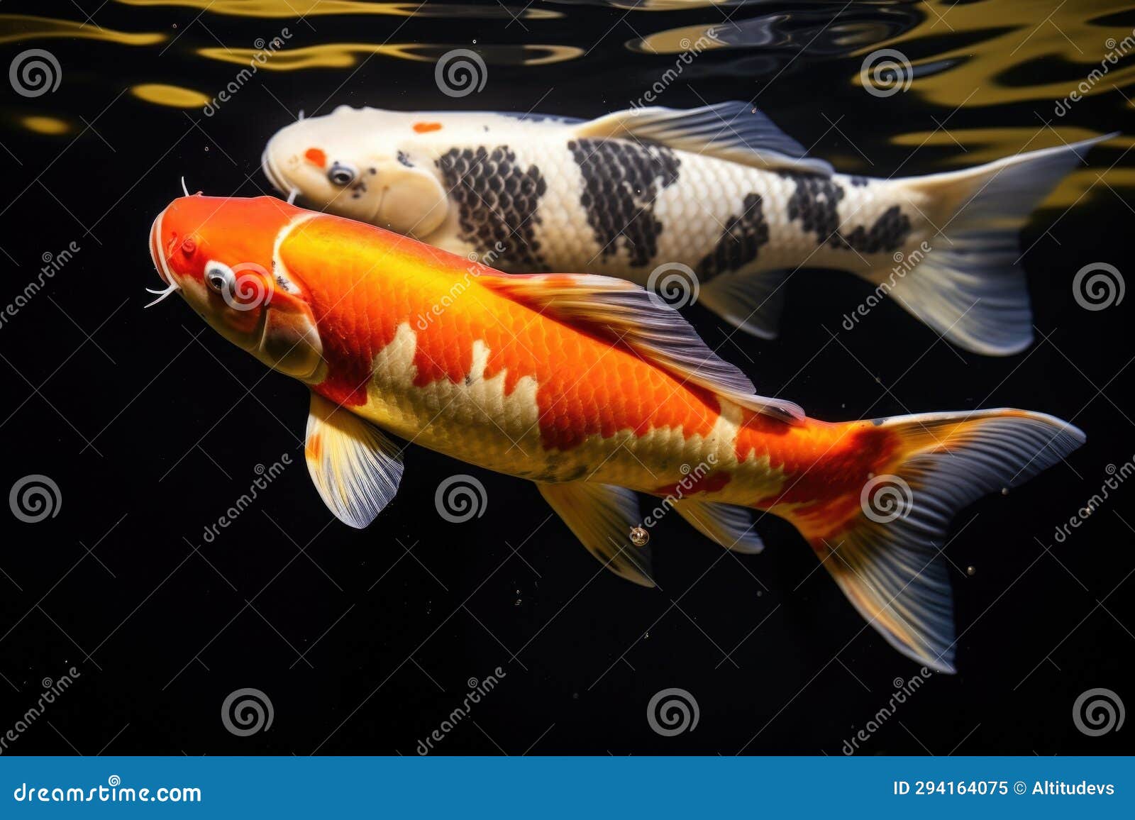 Two Koi Fish Swimming Together in a Pond Stock Illustration ...