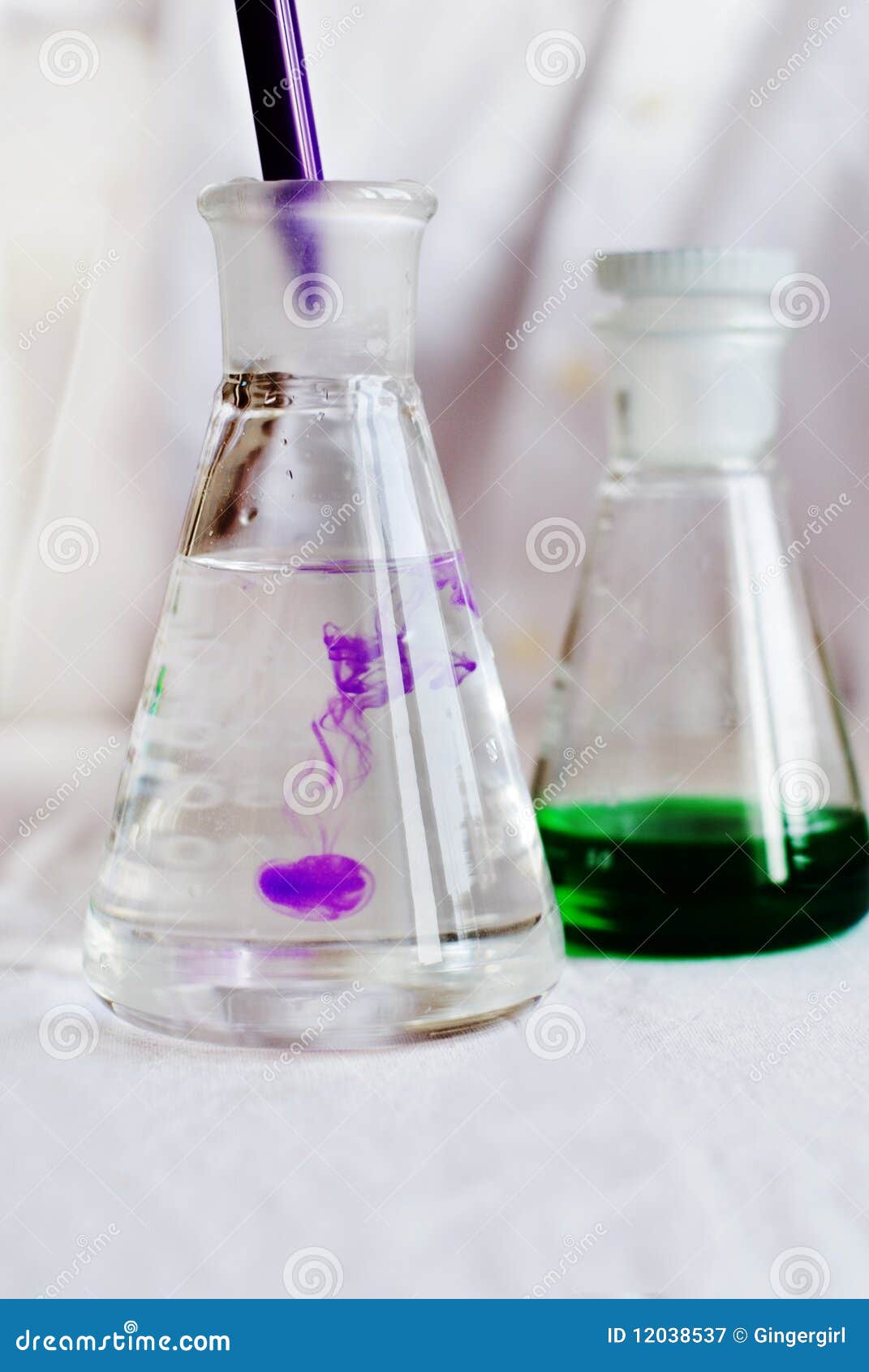 Two Laboratory Flasks With Different Colors Stock Image Image Of Neck