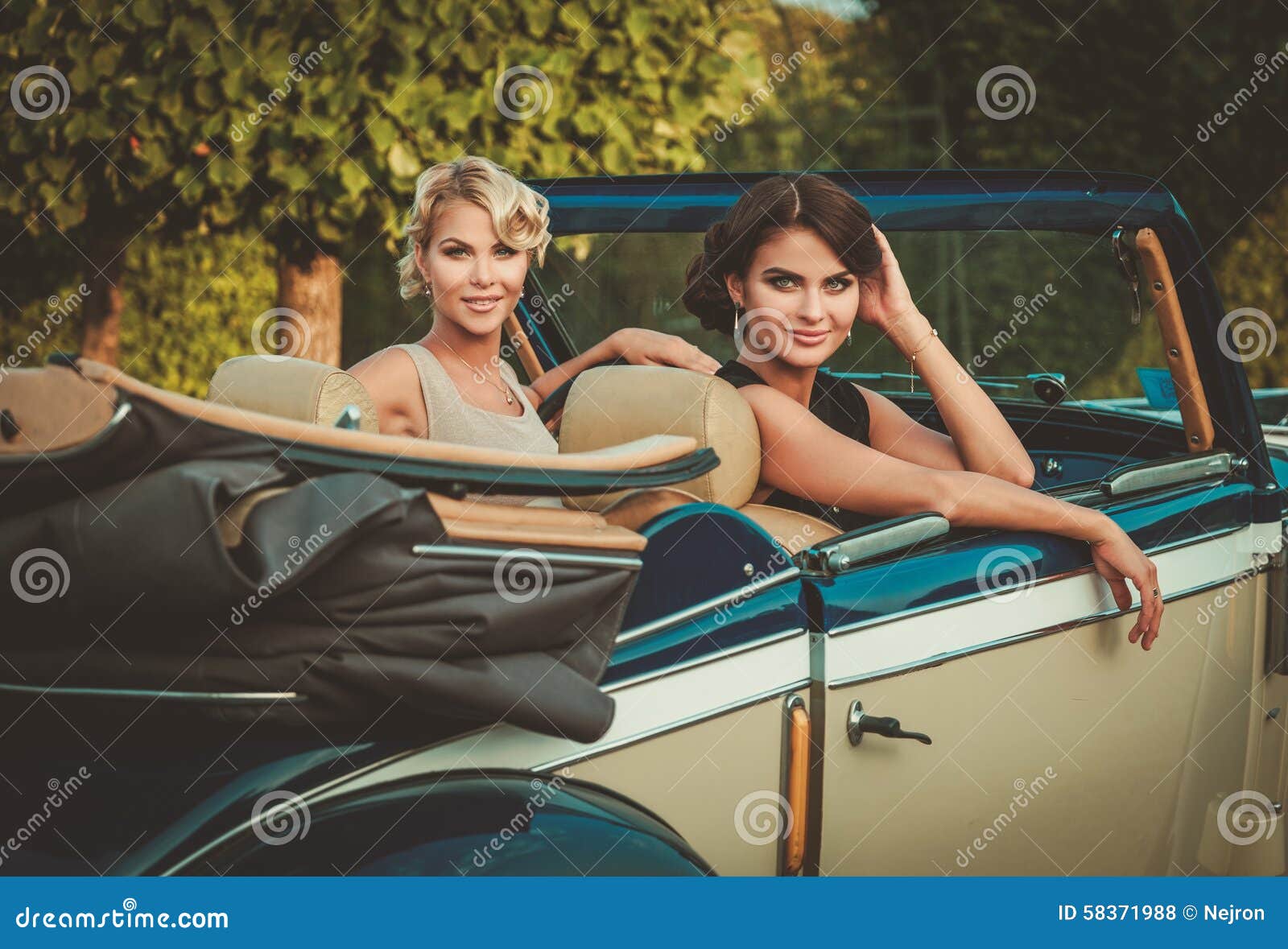 Two Ladies in a Classic Car Stock Photo - Image of elegant, lifestyle ...