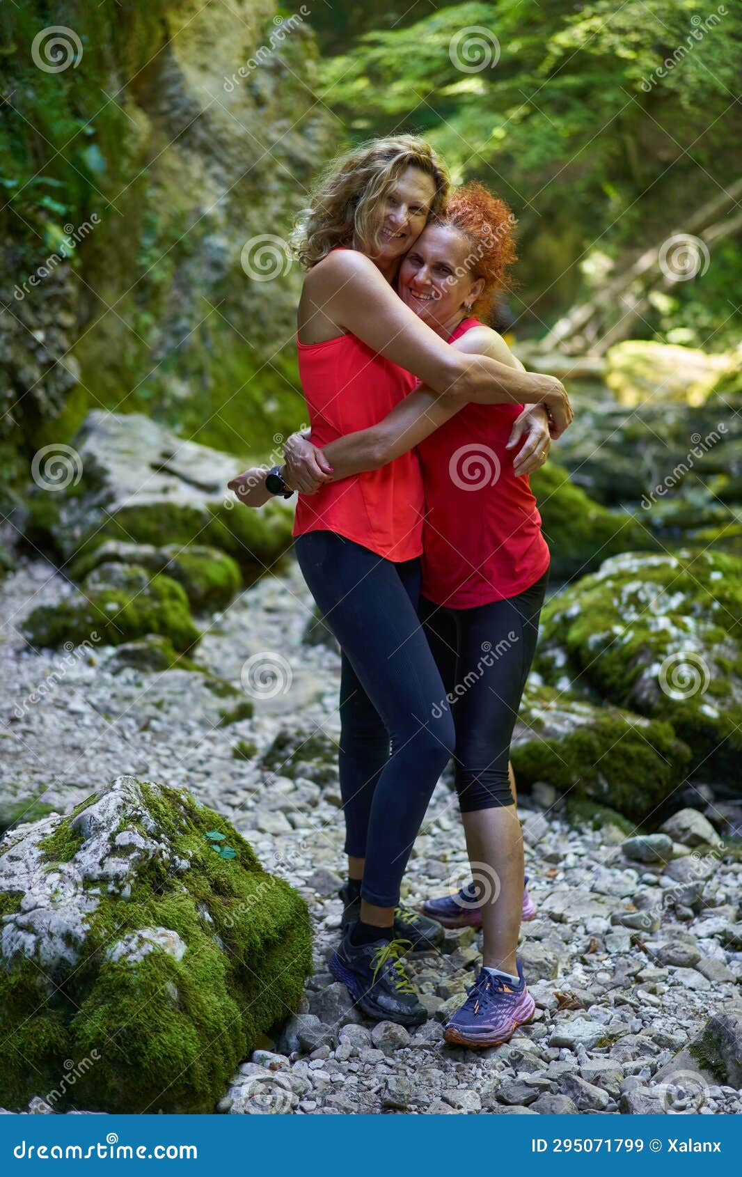 Two Ladies Friends on a Hiking Trail Stock Image - Image of embrace ...