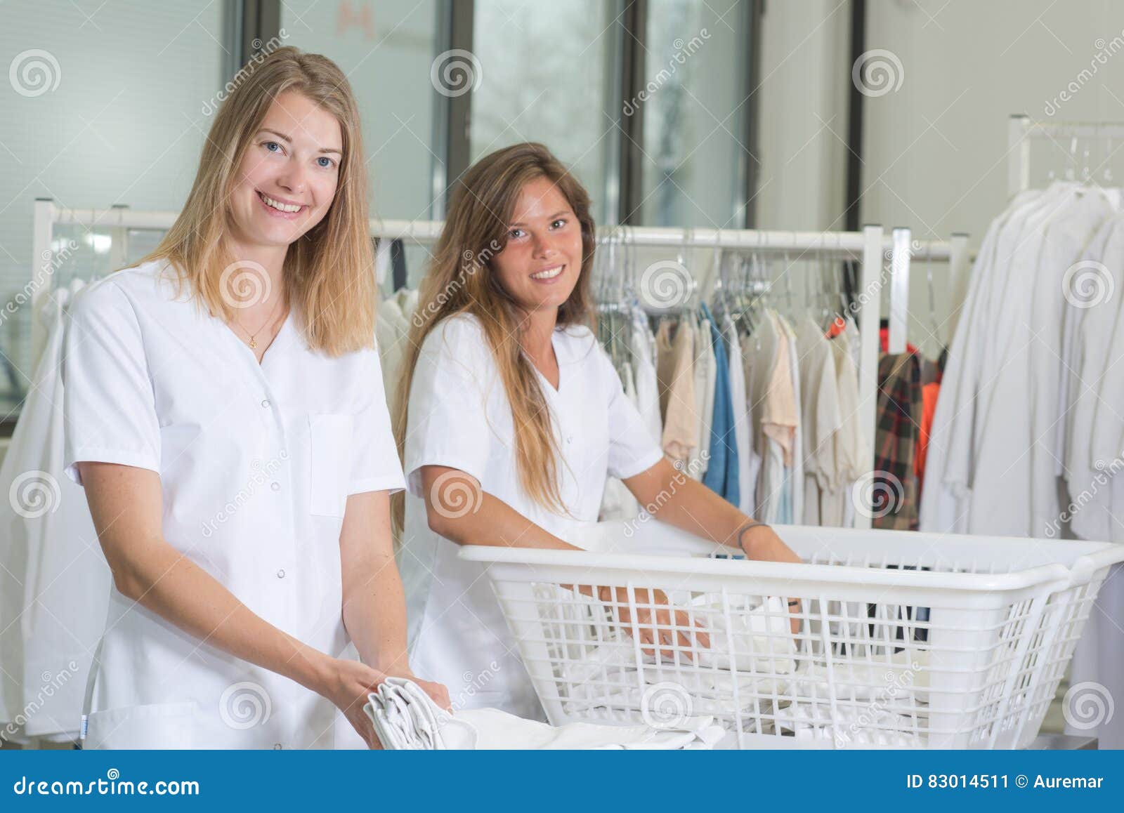 Two Ladies Working in Laundry Stock Image - Image of rail, people: 83014511