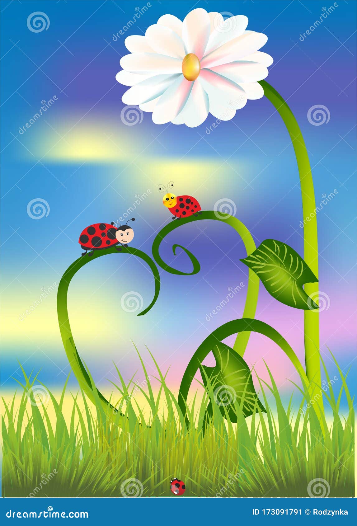 Two ladybugs stock illustration. Illustration of floral - 173091791
