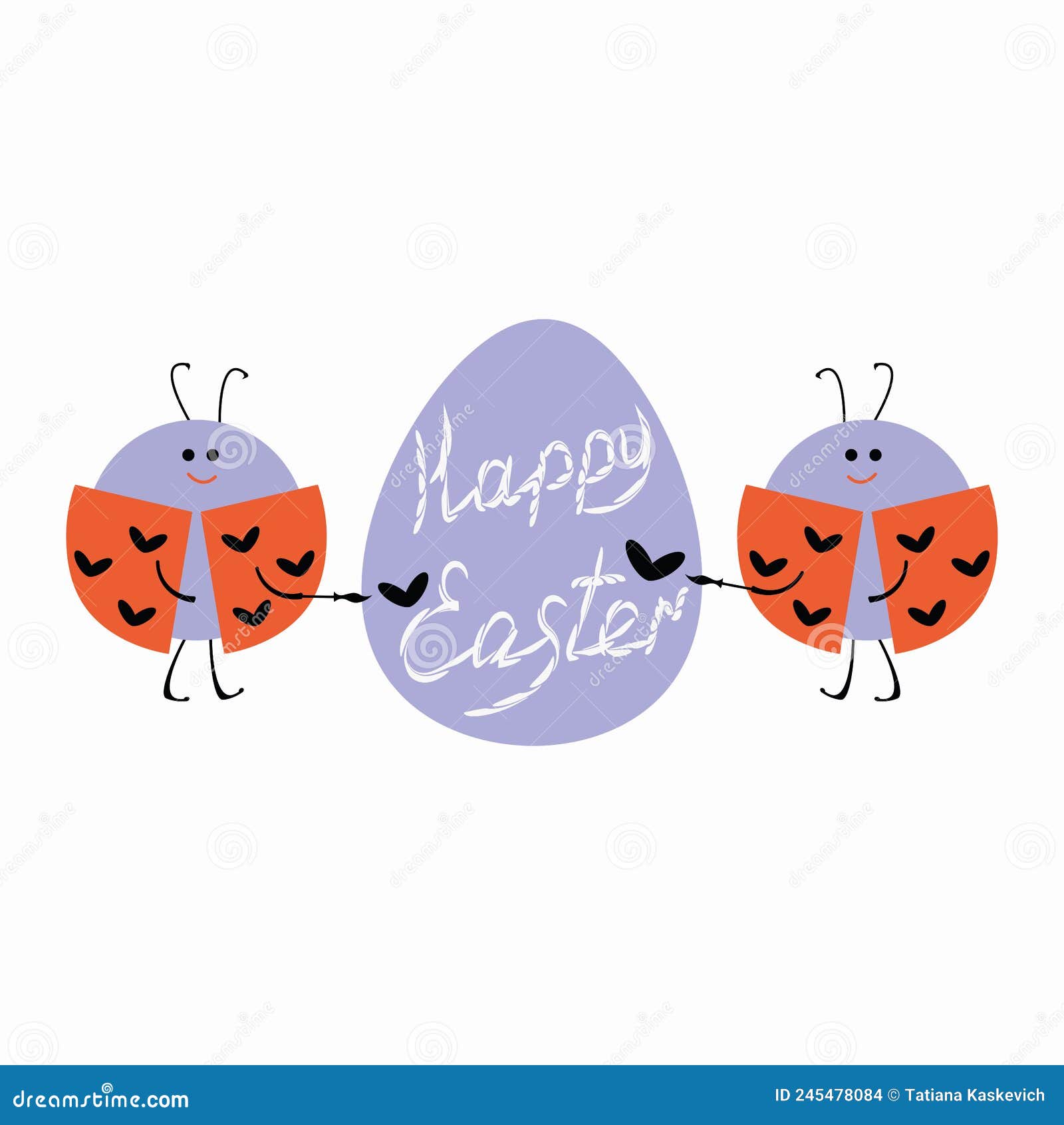 Two Ladybugs Draw Hearts on an Easter Egg, Vector Illustration. Stock ...